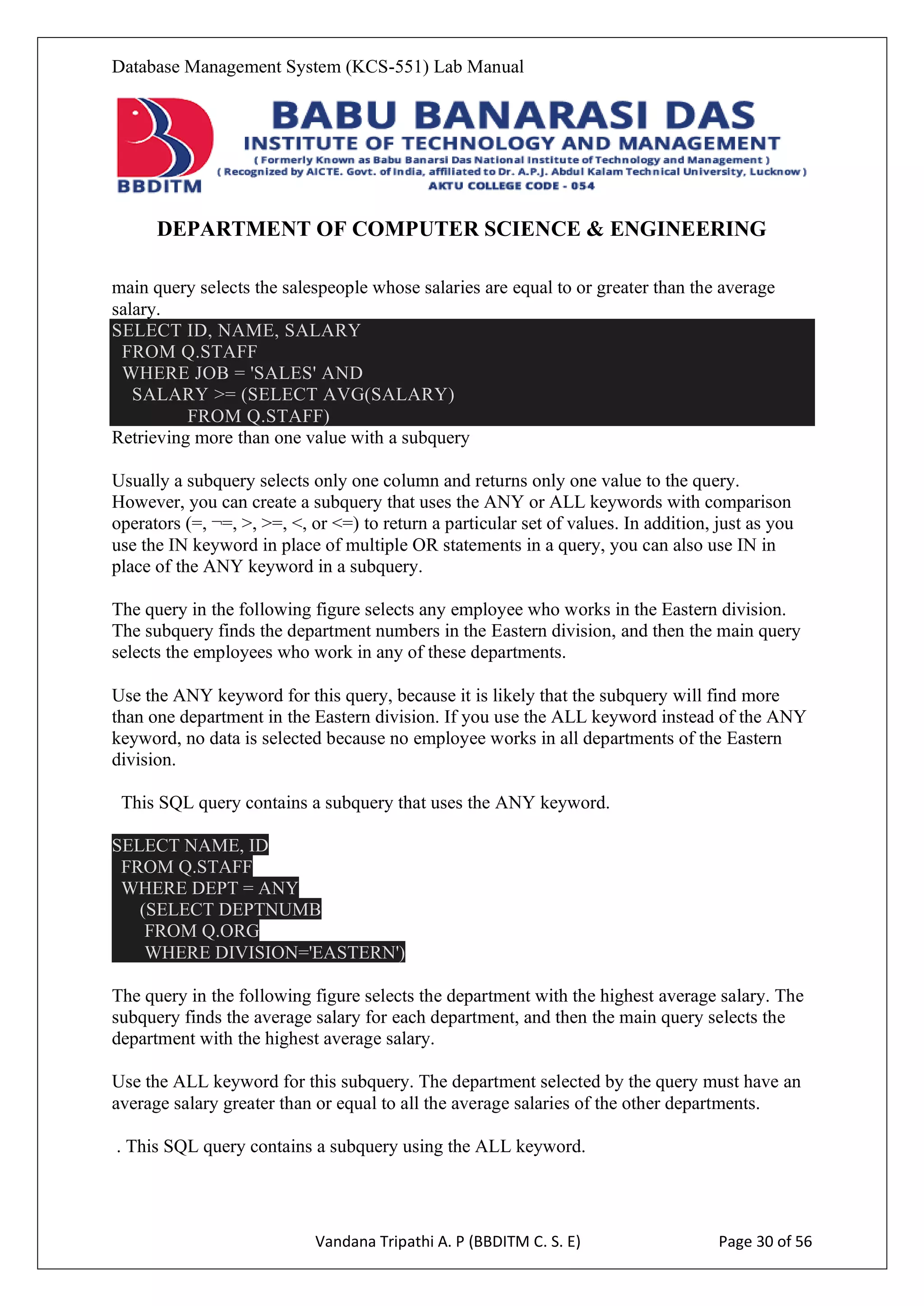 Data base management system LAB MANUAL KCS 551.pdf