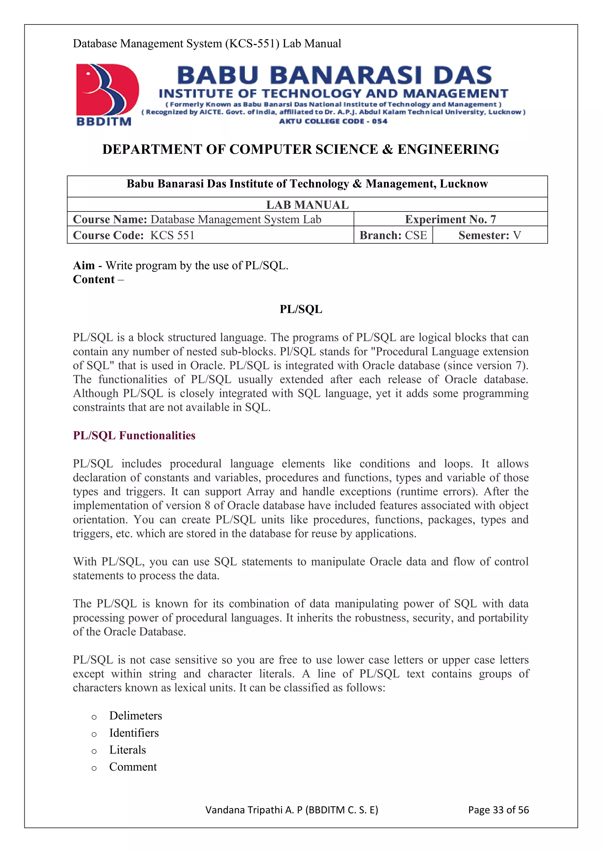 Data base management system LAB MANUAL KCS 551.pdf