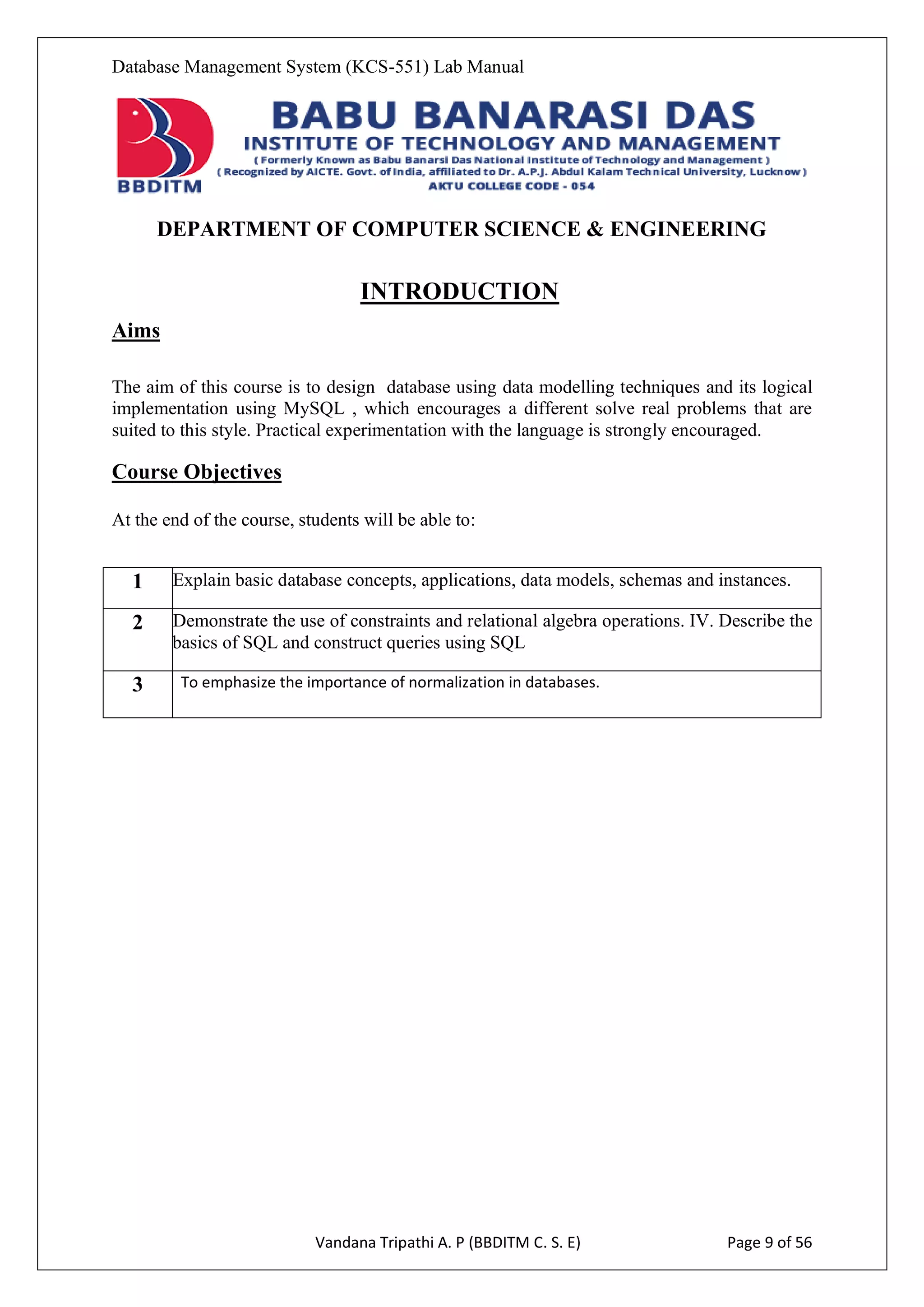 Data base management system LAB MANUAL KCS 551.pdf