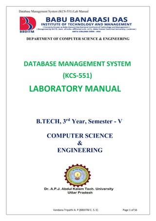 Data base management system LAB MANUAL KCS 551.pdf