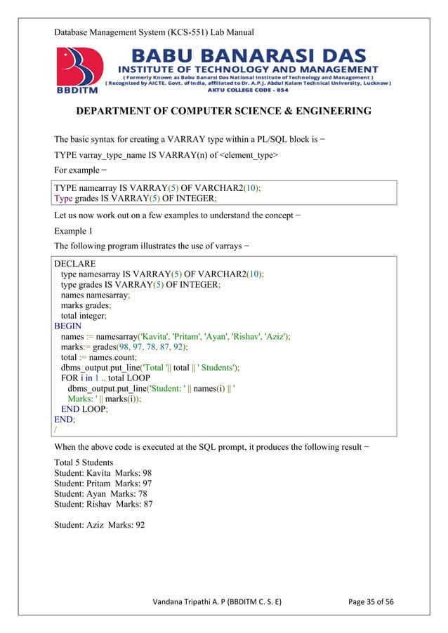 Data base management system LAB MANUAL KCS 551.pdf | Databases | Computer Software and Applications