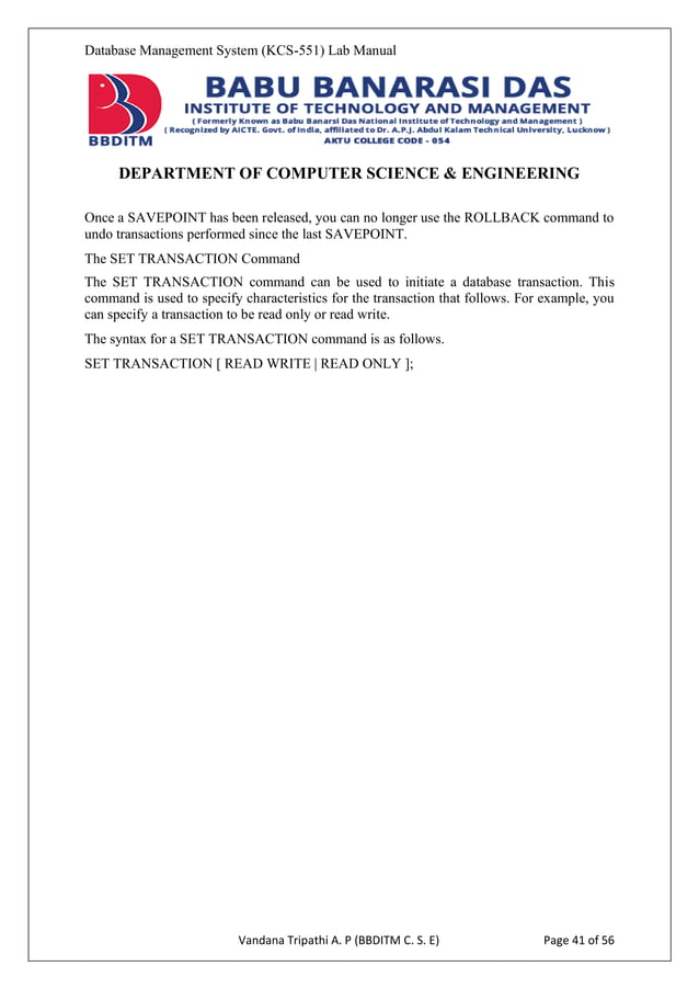 Data base management system LAB MANUAL KCS 551.pdf | Databases | Computer Software and Applications