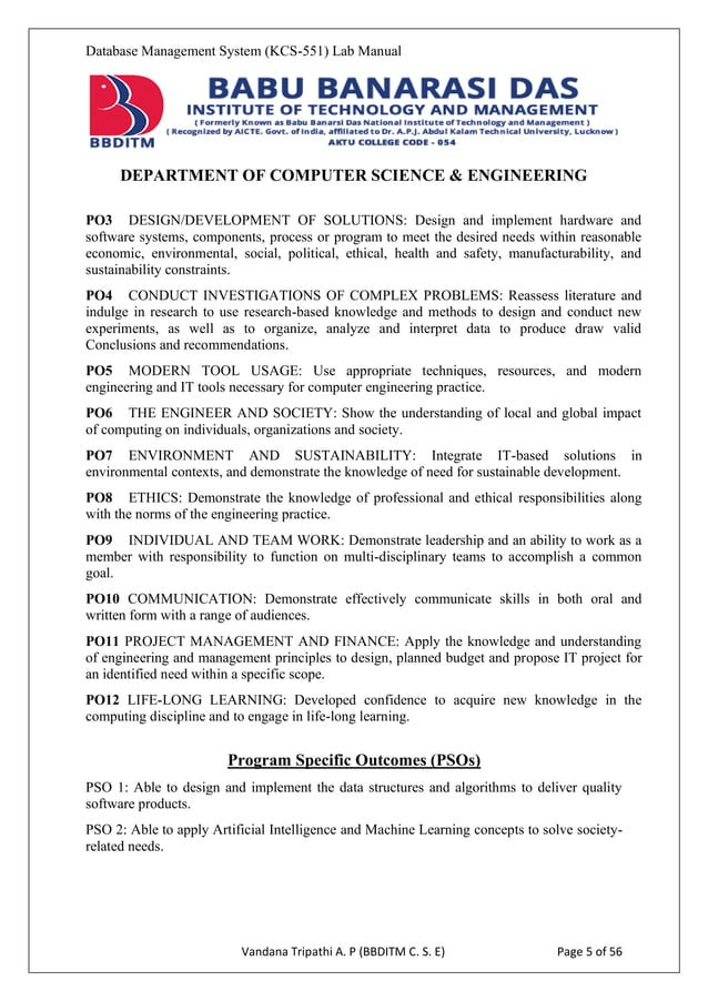 Data base management system LAB MANUAL KCS 551.pdf | Databases | Computer Software and Applications