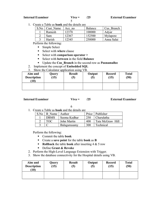 Dbms lab questions | DOC