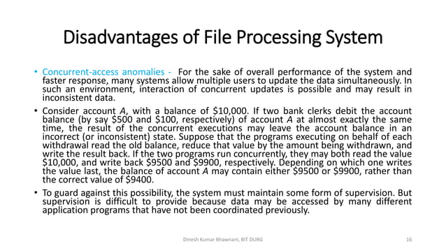 Dbms Notes Lecture 1 : Drawbacks of File processing system | PDF
