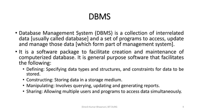 Dbms Notes Lecture 1 : Drawbacks of File processing system | PDF