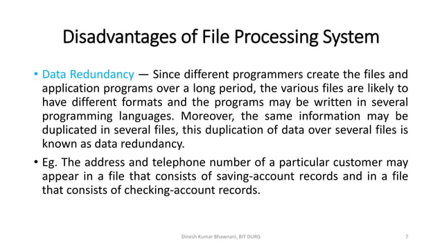 Dbms Notes Lecture 1 : Drawbacks of File processing system | PDF