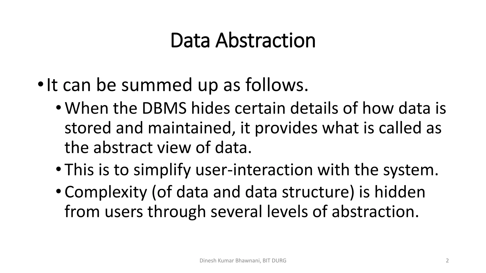 Dbms Notes Lecture 2 : Levels of Data Abstraction | PPT