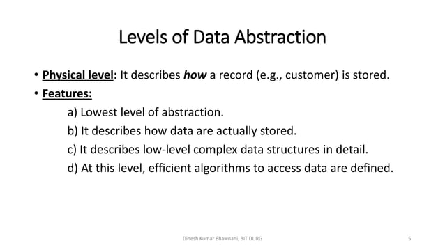 Dbms Notes Lecture 2 : Levels of Data Abstraction | PPT