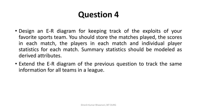 Dbms Notes Lecture 8 : E R Diagram question with solutions | PDF