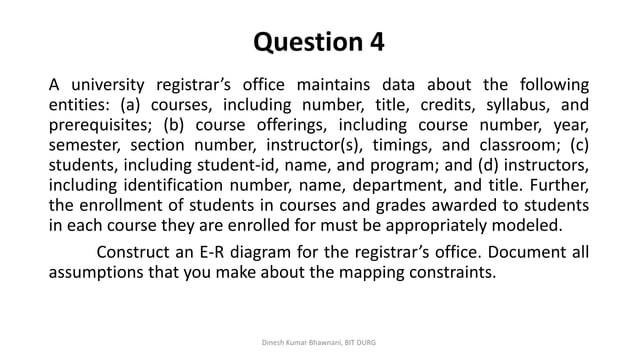 Dbms Notes Lecture 8 : E R Diagram question with solutions | PDF
