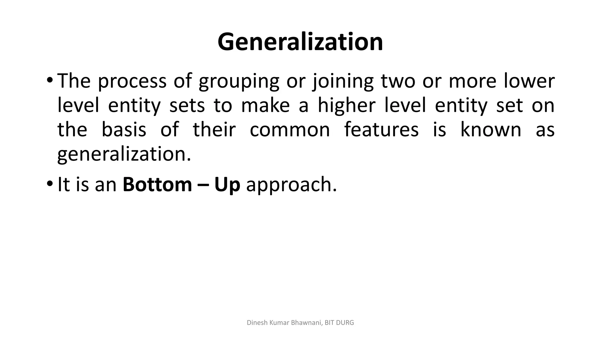 Dbms Notes Lecture 9 : Specialization, Generalization and Aggregation | PDF