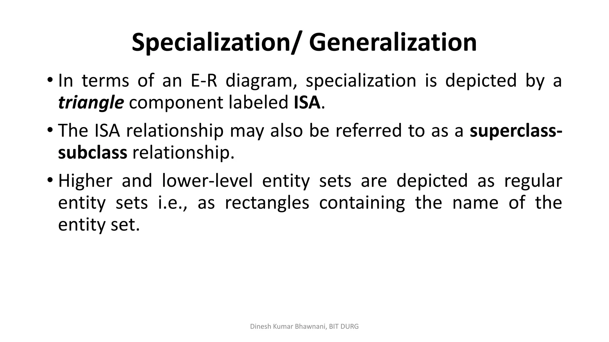 Dbms Notes Lecture 9 Specialization Generalization And Aggregation Ppt