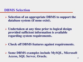 Dbms lifecycle. ..Database System Development Lifecycle | PDF