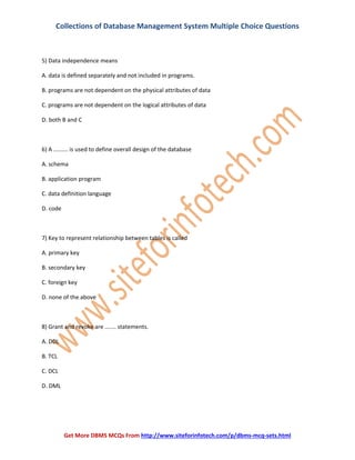 DBMS Multiple Choice Questions | PDF