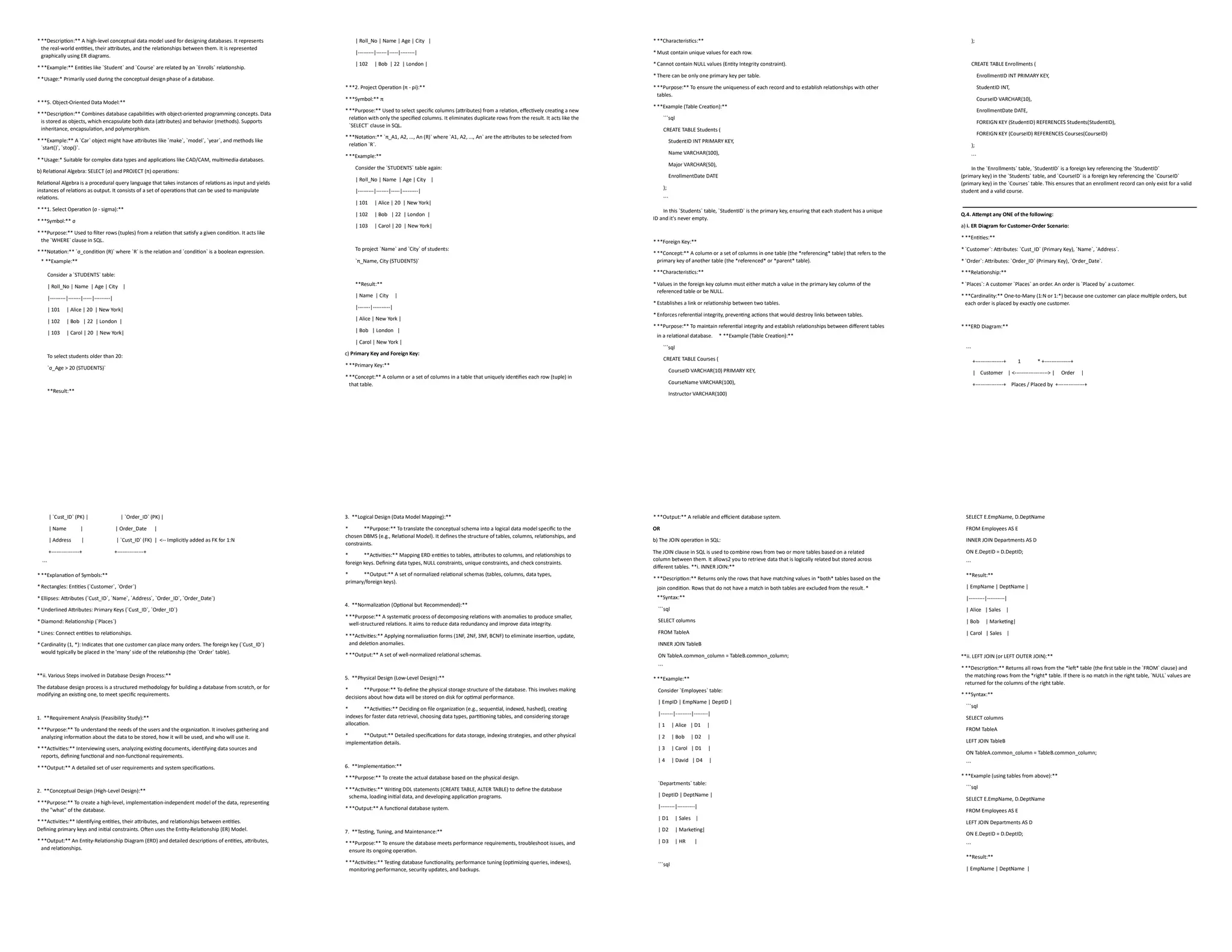 DBMS Important notes for education suggestion | PDF