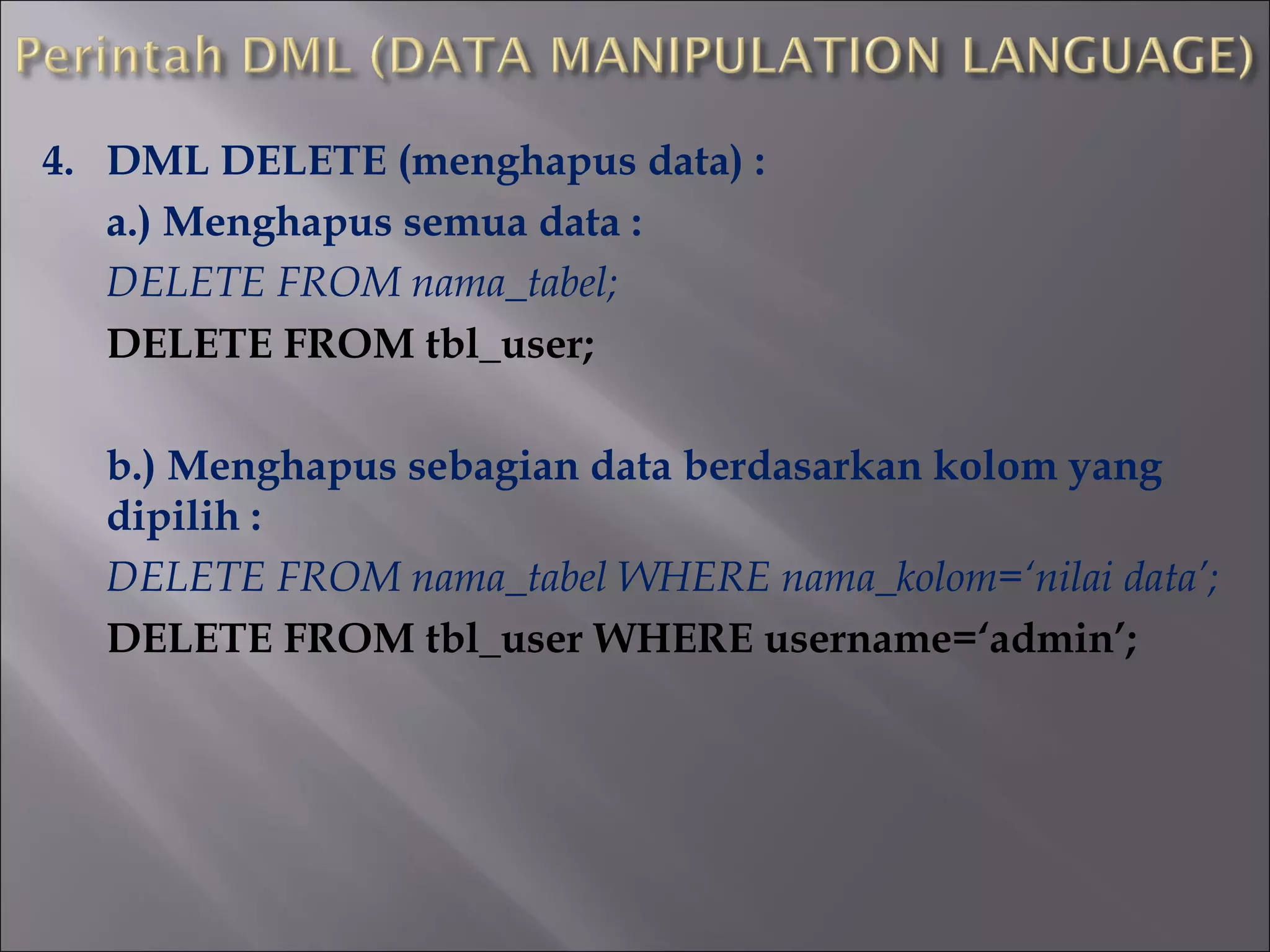 Modul Dbms mysql dan perintah dasar SQL | PPT