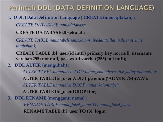 Modul Dbms mysql dan perintah dasar SQL | PPT