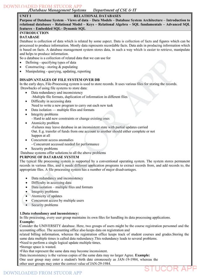 Database Management System NOTES for 2nd year | PDF | Databases ...
