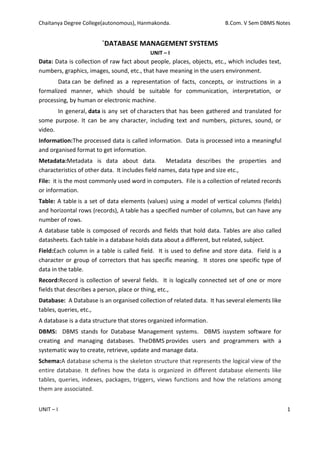 DBMS NOTES UNIT I FINAL.docx used for preparation | DOCX