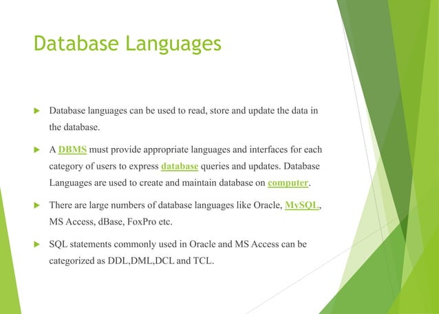 Database models and DBMS languages | PPTX | Databases | Computer Software and Applications