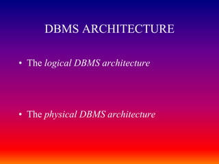 DATABASE MANAGEMENT SYSTEM ARCHITECTURE | PPTX