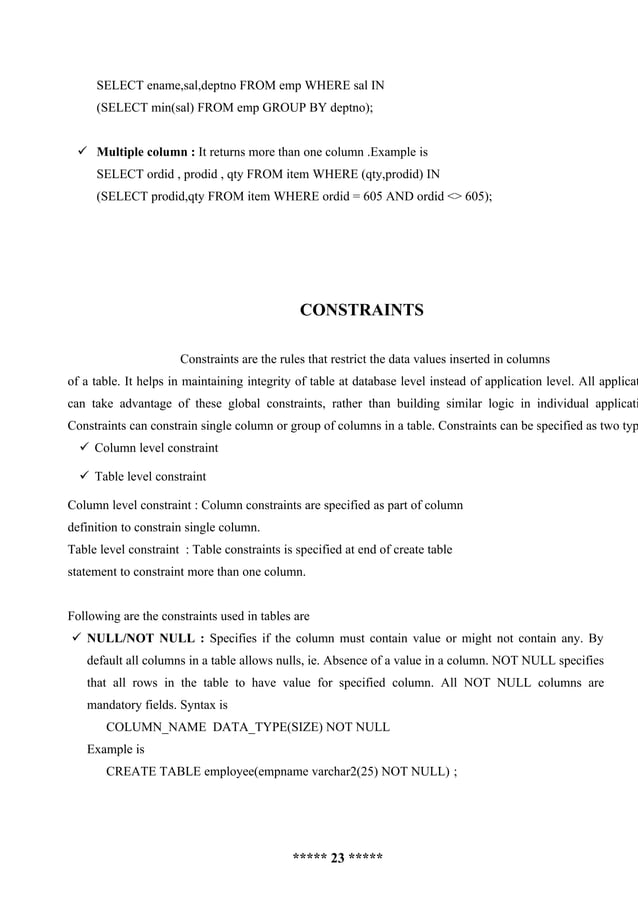 DBMS Practical File | DOC