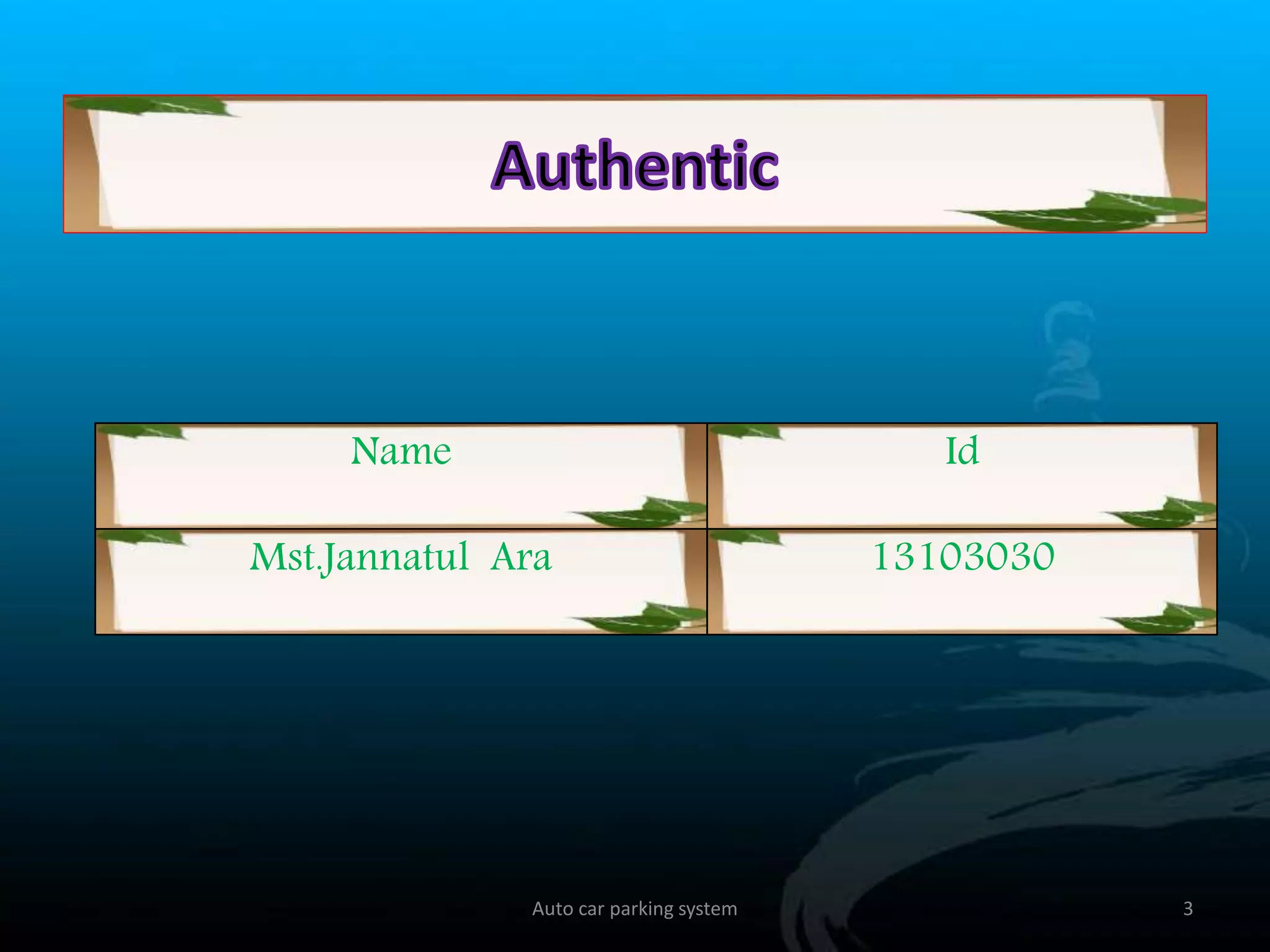 Dbms presentation of Automatic Car parking System | PPTX