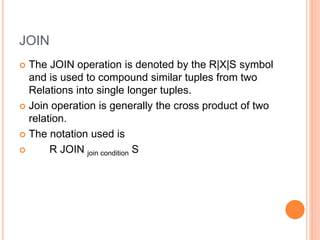 Relational Algebra,Types of join | PPTX