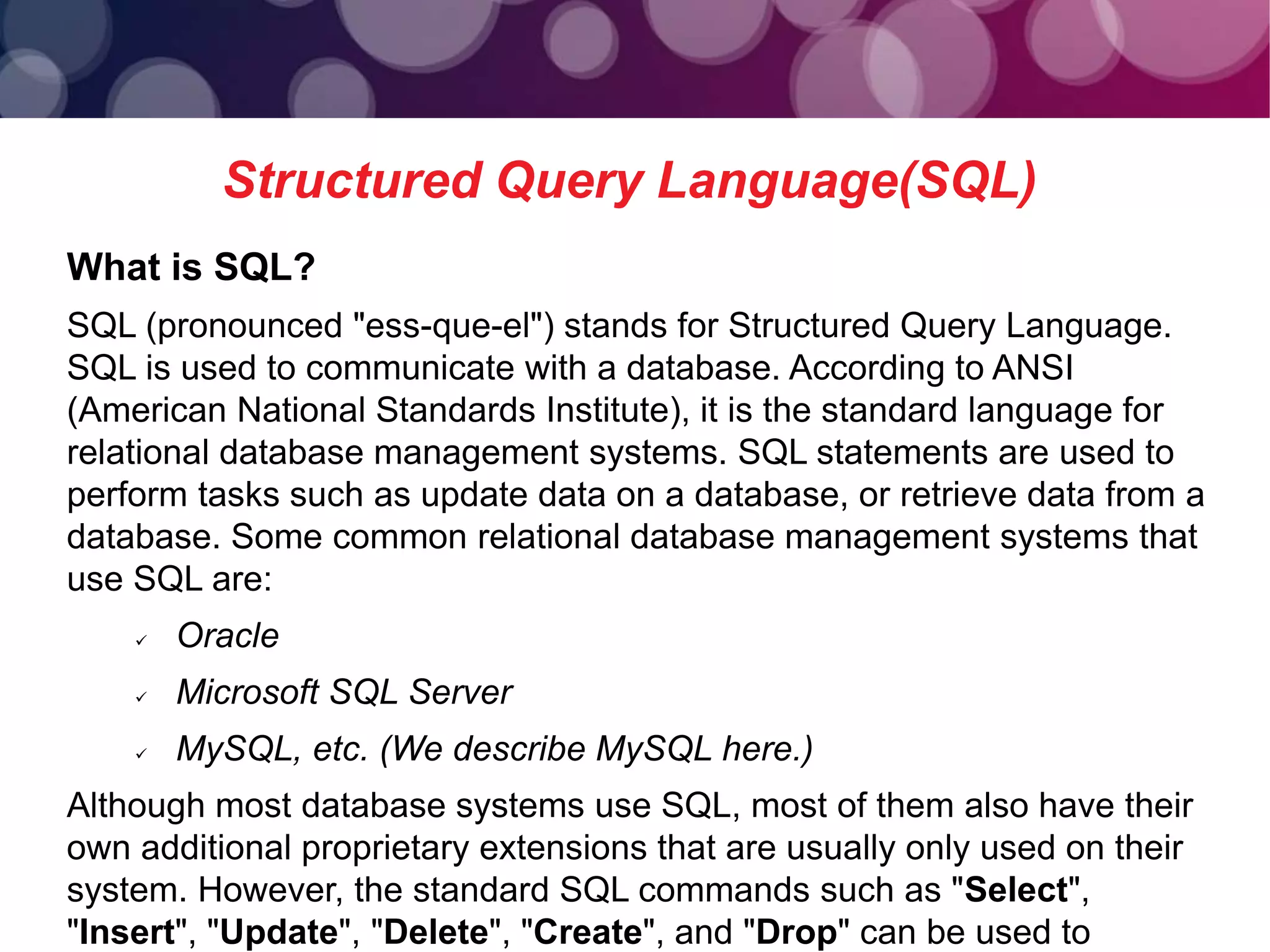 E-R diagram & SQL | PPTX | Databases | Computer Software and Applications