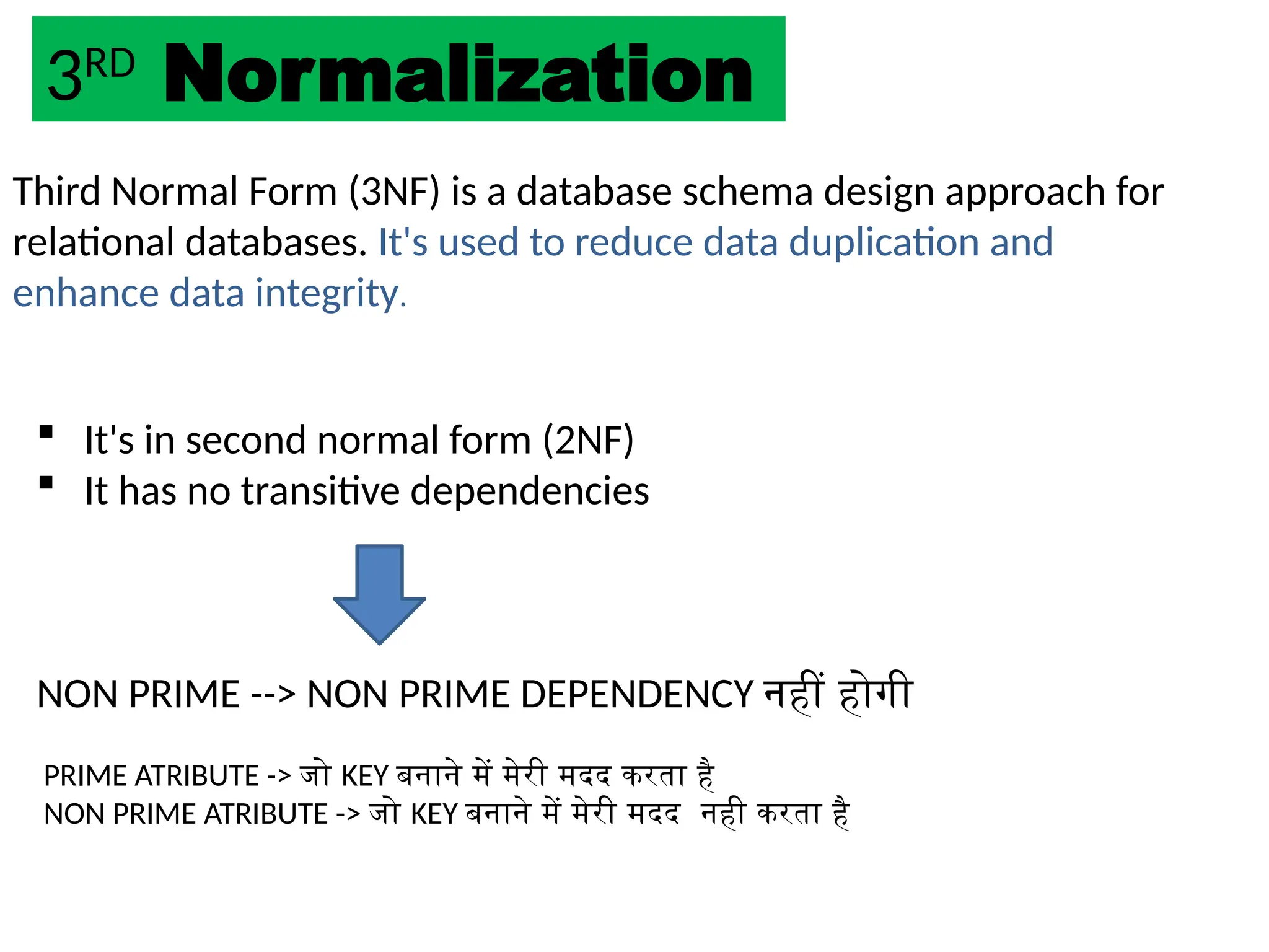 third normal form in hindi (3nf) ppt hindi language | PPTX