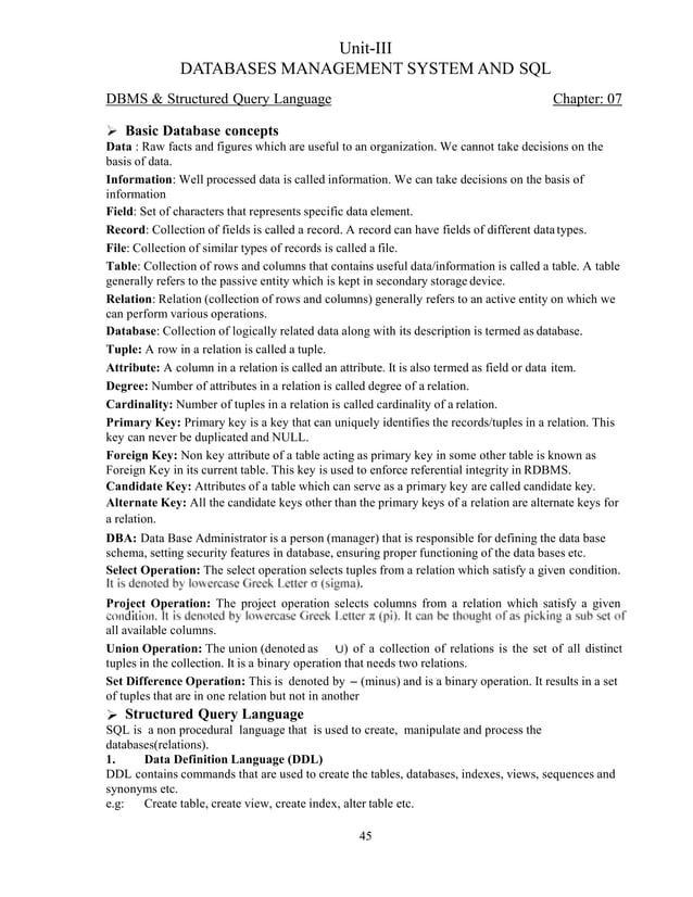 DATABASE MANAGMENT SYSTEM (DBMS) AND SQL | PDF