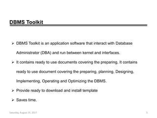 Dbms toolkit | PPTX | Databases | Computer Software and Applications