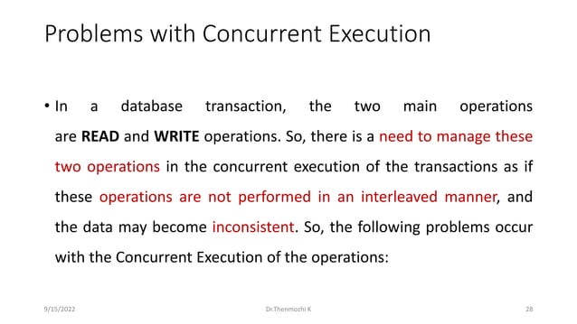 DBMS_Transaction processing – Schedule –Serializable Schedule – Concurrency Control.pptx ...