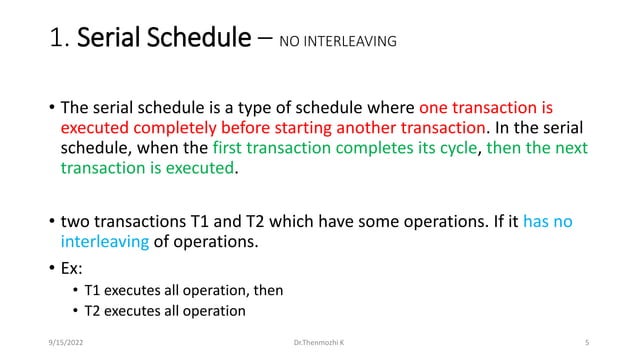 DBMS_Transaction processing – Schedule –Serializable Schedule – Concurrency Control.pptx ...