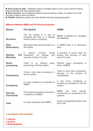 Database management systems notes for unit 1 | PDF