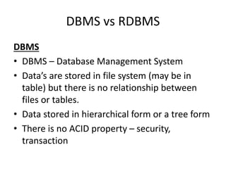 Dbms vs rdbms | PPT