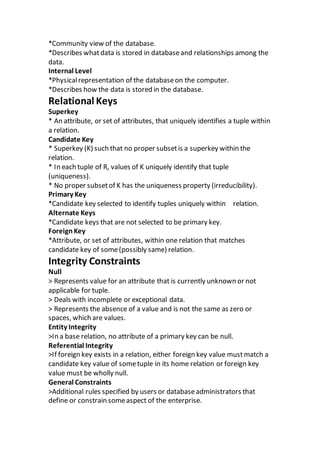 Database note for 4th semester Notes | DOC