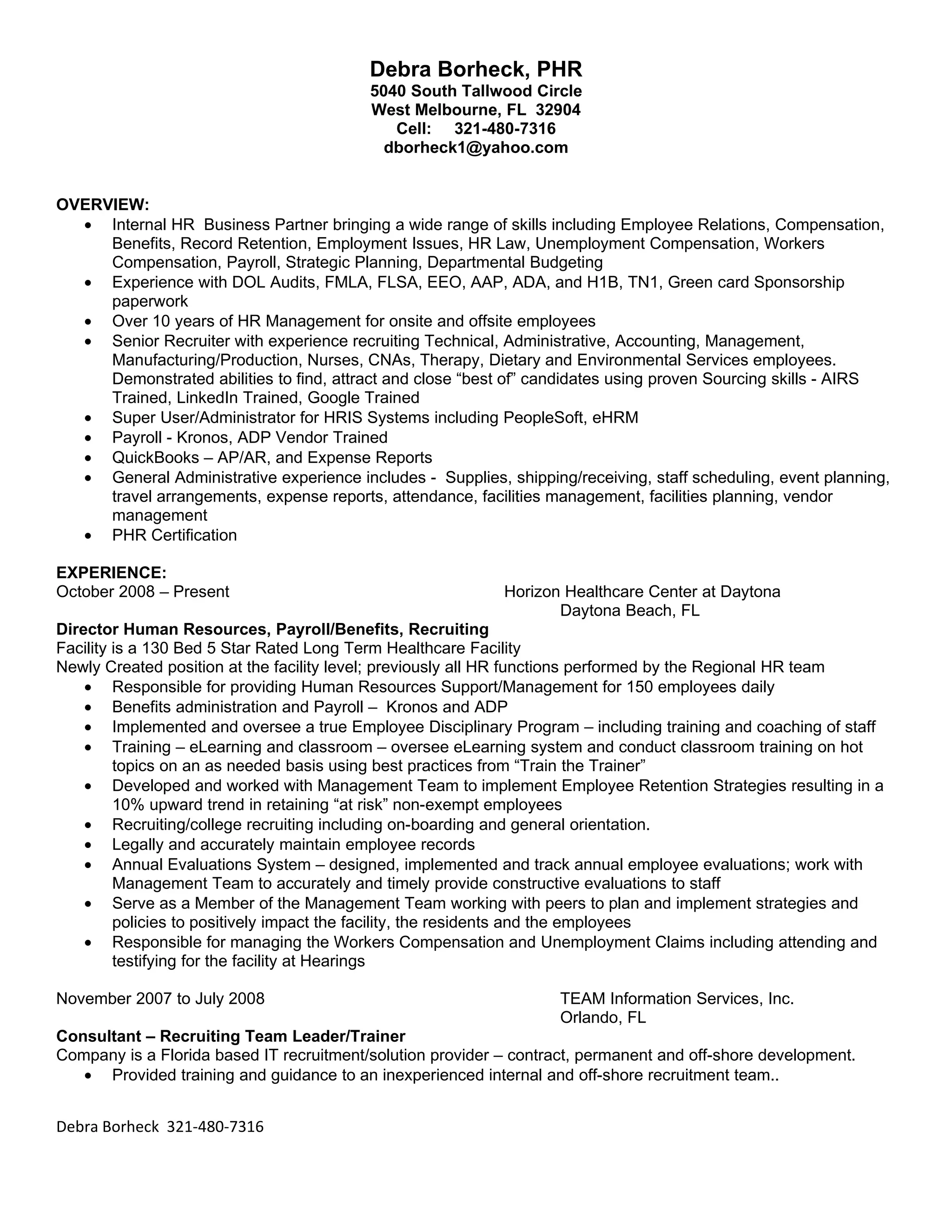 Debra Borheck Resume | PDF