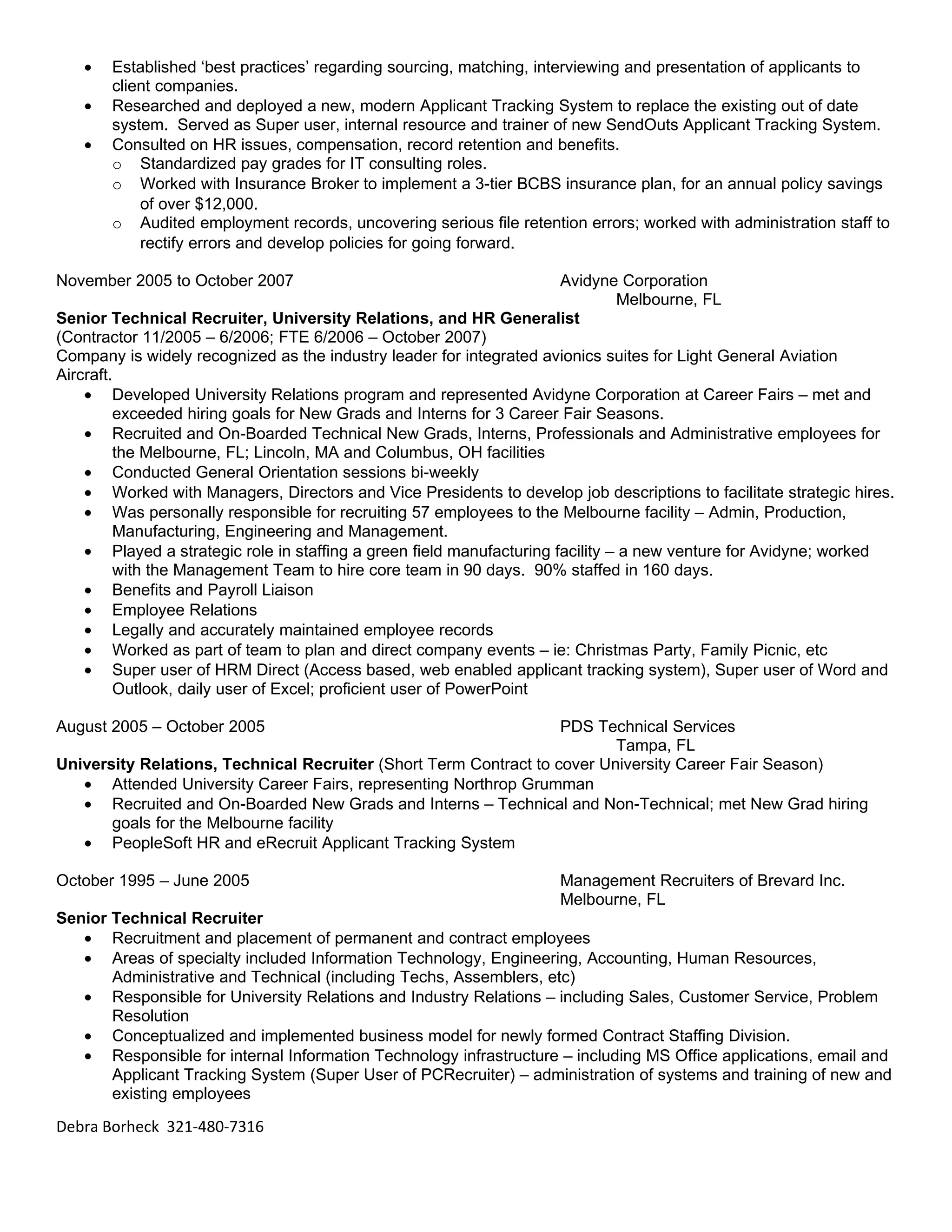Debra Borheck Resume | DOC