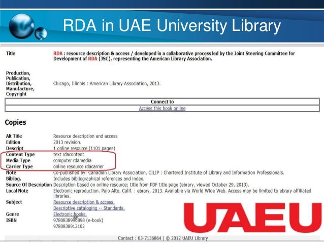 RDA: Basics, concepts and challenges facing the Arabic cataloging