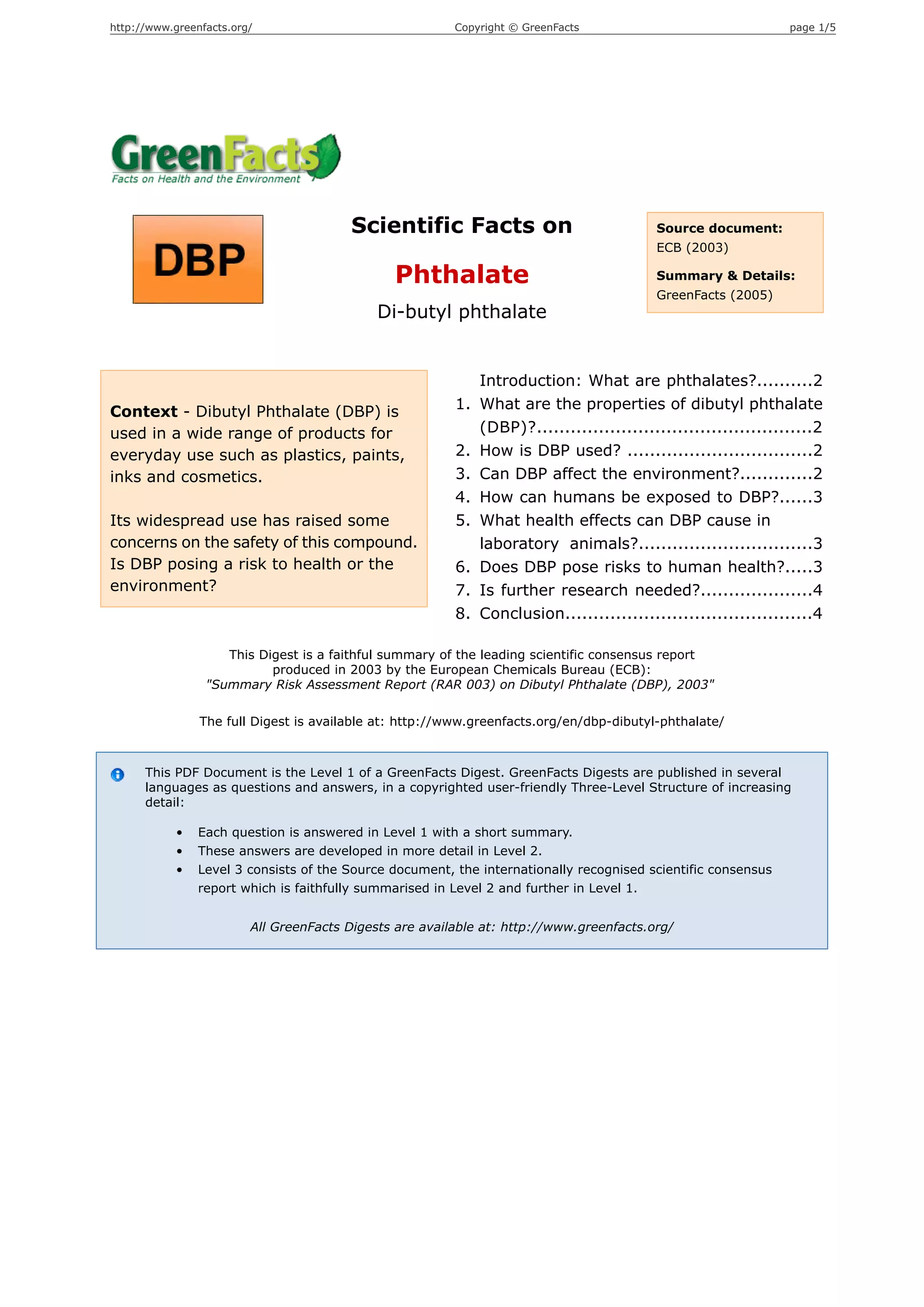 Phthalate Di-butyl phthalate | PDF