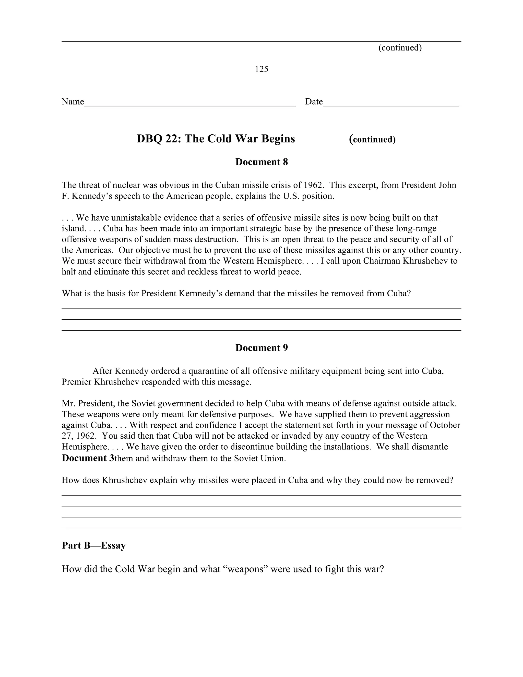 DBQ - Start of the Cold War Document Based Questions | PDF