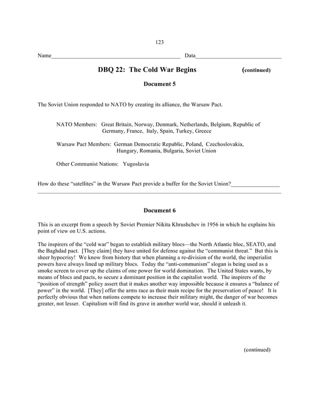 DBQ - Start of the Cold War Document Based Questions | PDF | Political ...