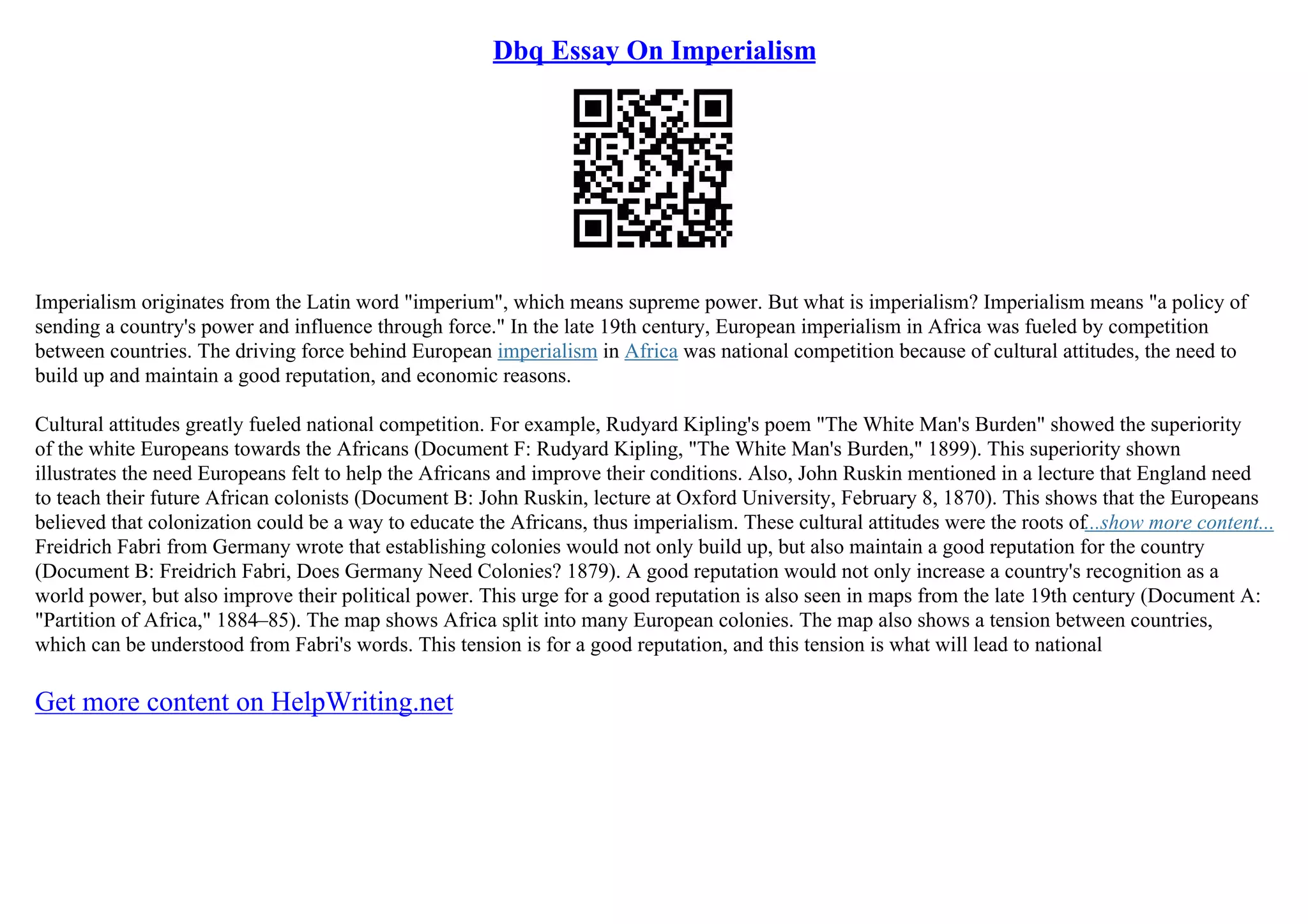 Dbq Essay On Imperialism | PDF