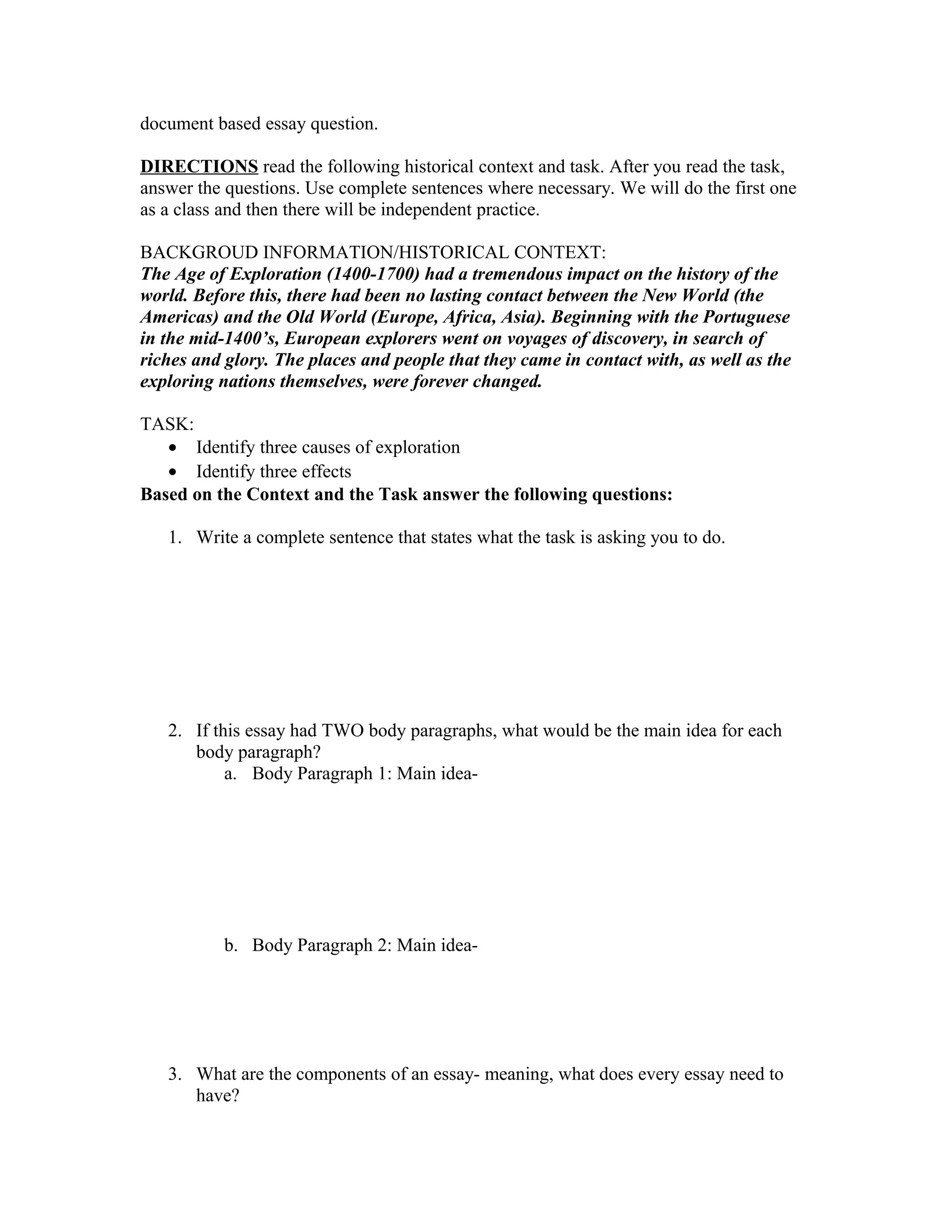 Dbq essay outline exploration | DOC