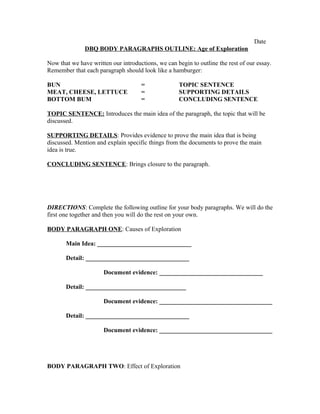 Dbq essay outline exploration | DOC