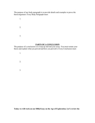 Dbq essay outline exploration | DOC