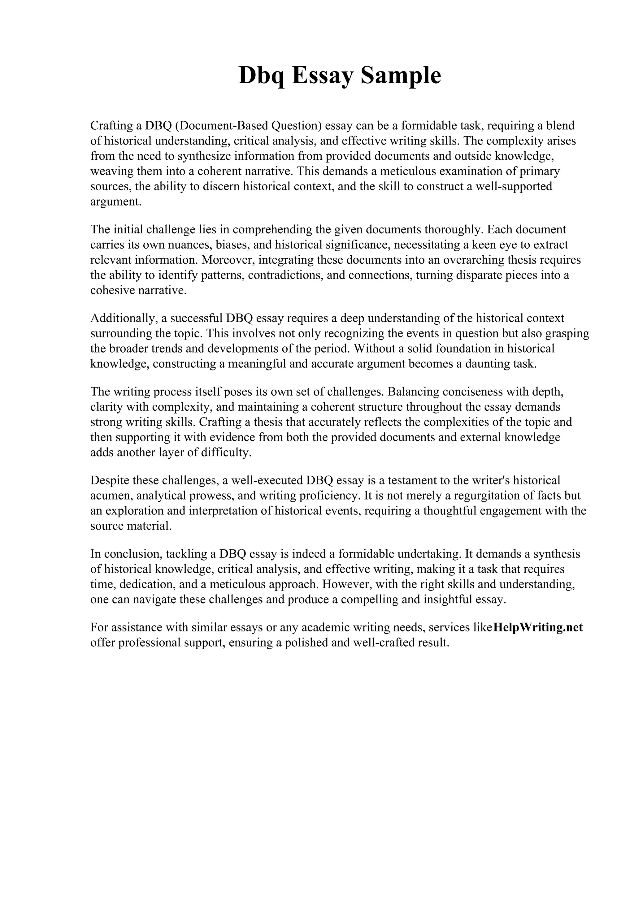 Dbq Essay Sample Pdf