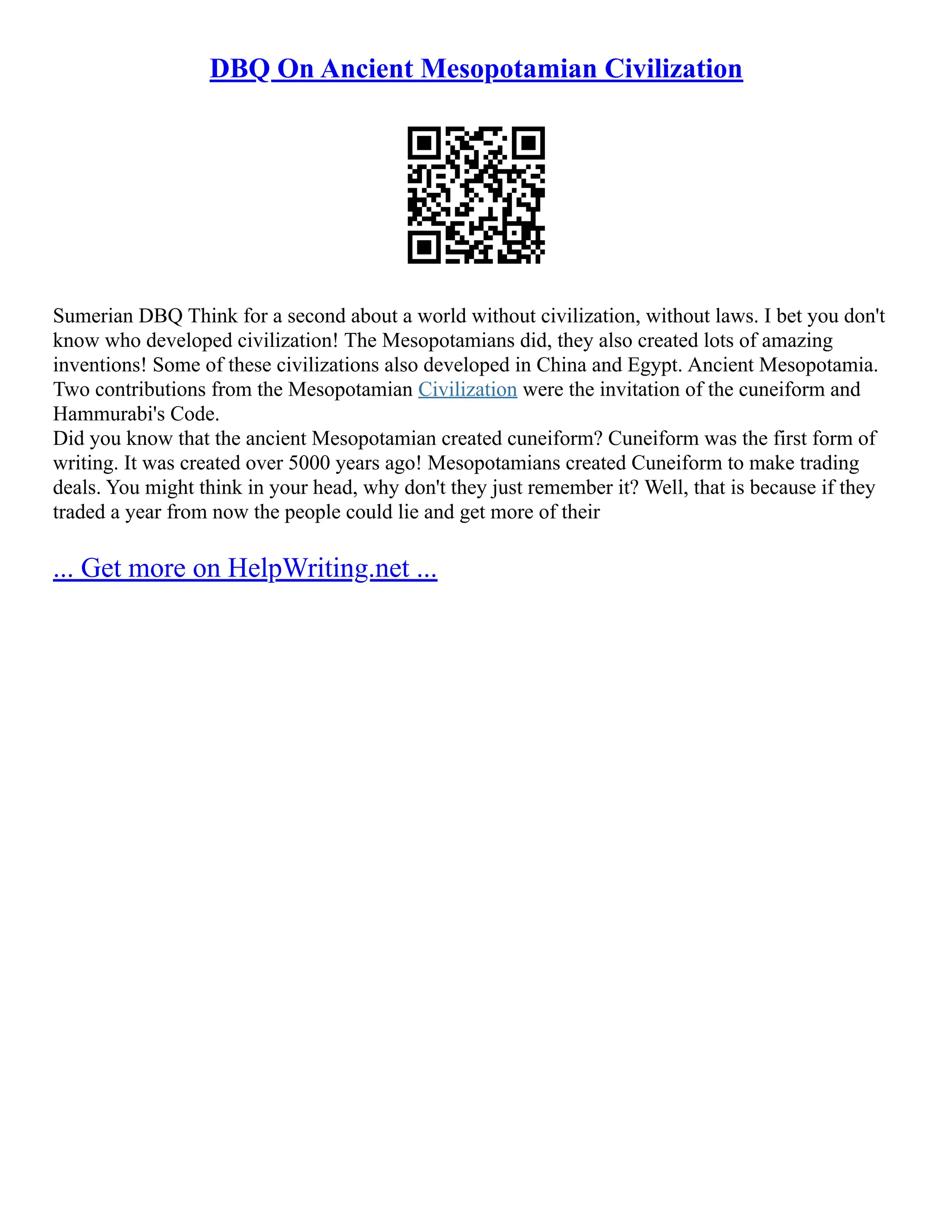 DBQ On Ancient Mesopotamian Civilization | PDF | Geography | Science